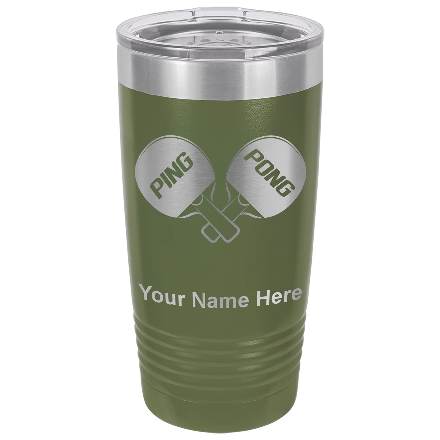 LaserGram 20oz Vacuum Insulated Tumbler Mug, Ping Pong Paddles, Personalized Engraving Included (Camo Green)