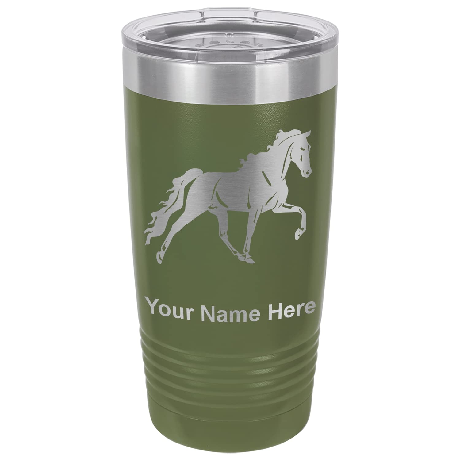 LaserGram 20oz Vacuum Insulated Tumbler Mug, Horse, Personalized Engraving Included (Camo Green)
