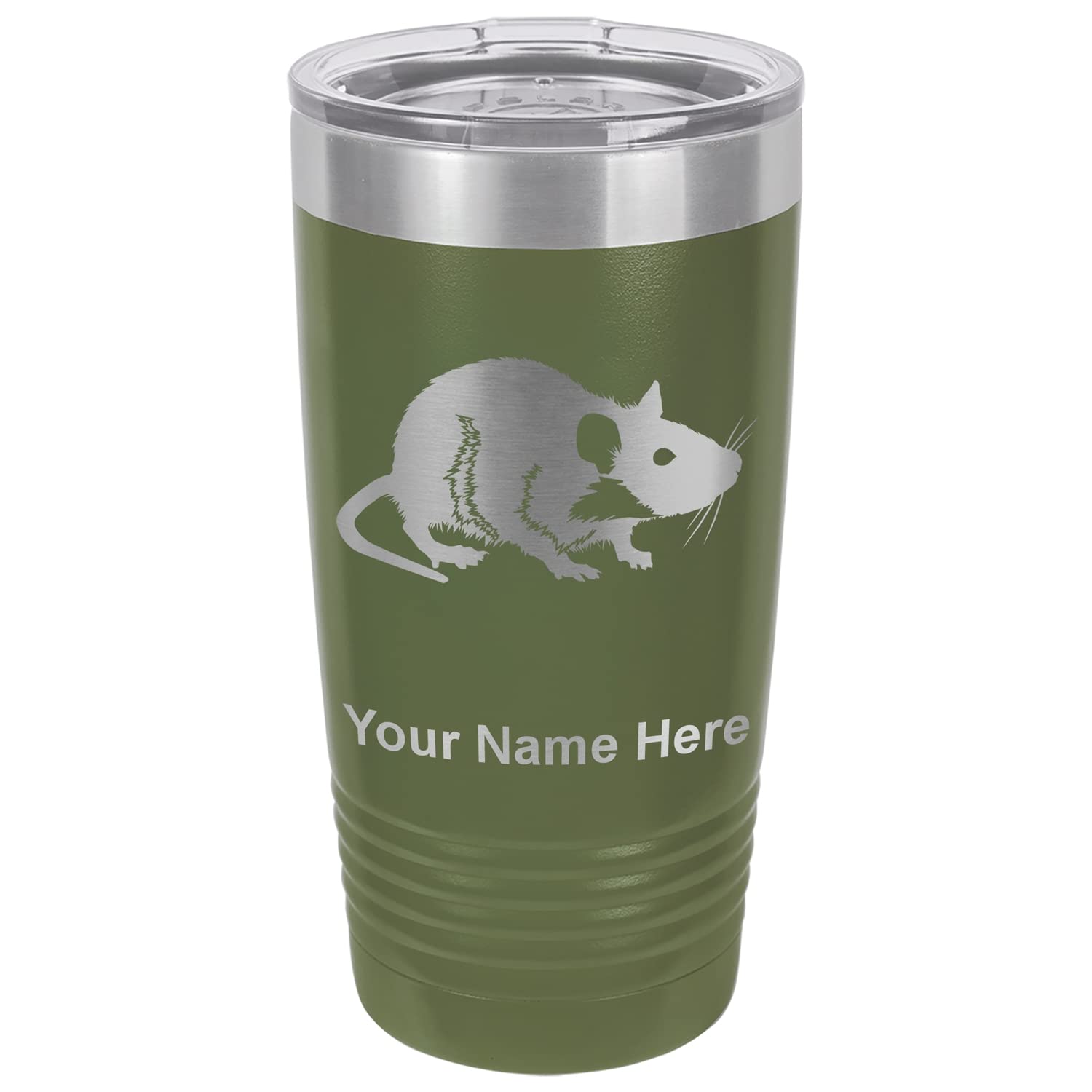 LaserGram 20oz Vacuum Insulated Tumbler Mug, Rat, Personalized Engraving Included (Camo Green)