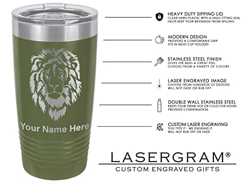 LaserGram 20oz Vacuum Insulated Tumbler Mug, Palm Trees, Personalized Engraving Included (Camo Green)