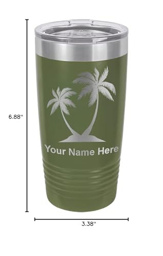 LaserGram 20oz Vacuum Insulated Tumbler Mug, Palm Trees, Personalized Engraving Included (Camo Green)