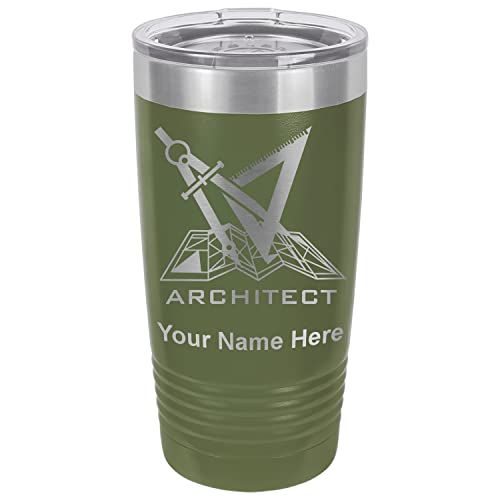 LaserGram 20oz Vacuum Insulated Tumbler Mug, Architect Symbol, Personalized Engraving Included (Camo Green)