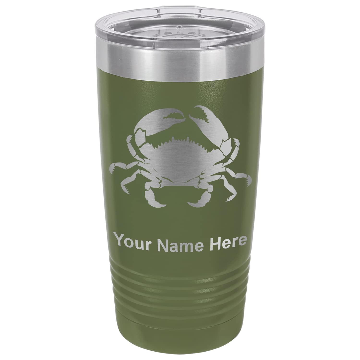 LaserGram 20oz Vacuum Insulated Tumbler Mug, Crab, Personalized Engraving Included (Camo Green)