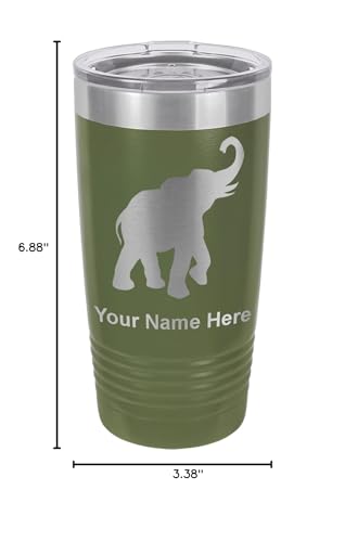 LaserGram 20oz Vacuum Insulated Tumbler Mug, Indian Elephant, Personalized Engraving Included (Camo Green)