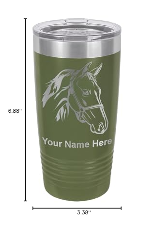 LaserGram 20oz Vacuum Insulated Tumbler Mug, Horse Head 2, Personalized Engraving Included (Camo Green)
