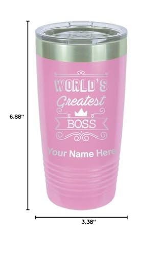LaserGram 20oz Vacuum Insulated Tumbler Mug, World's Greatest Boss, Personalized Engraving Included (Light Purple)