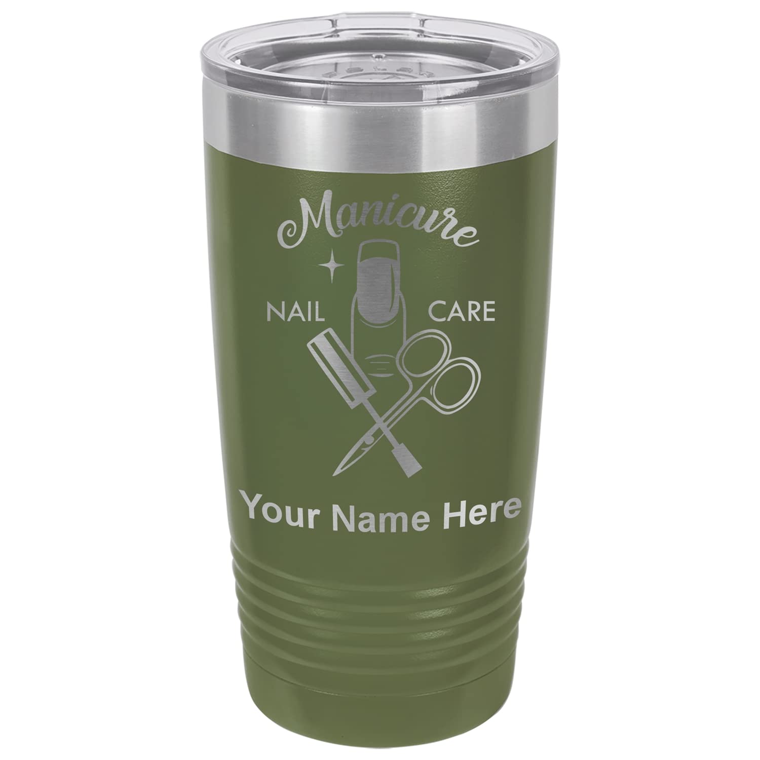 LaserGram 20oz Vacuum Insulated Tumbler Mug, Manicure, Personalized Engraving Included (Camo Green)