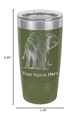 LaserGram 20oz Vacuum Insulated Tumbler Mug, African Elephant, Personalized Engraving Included (Camo Green)