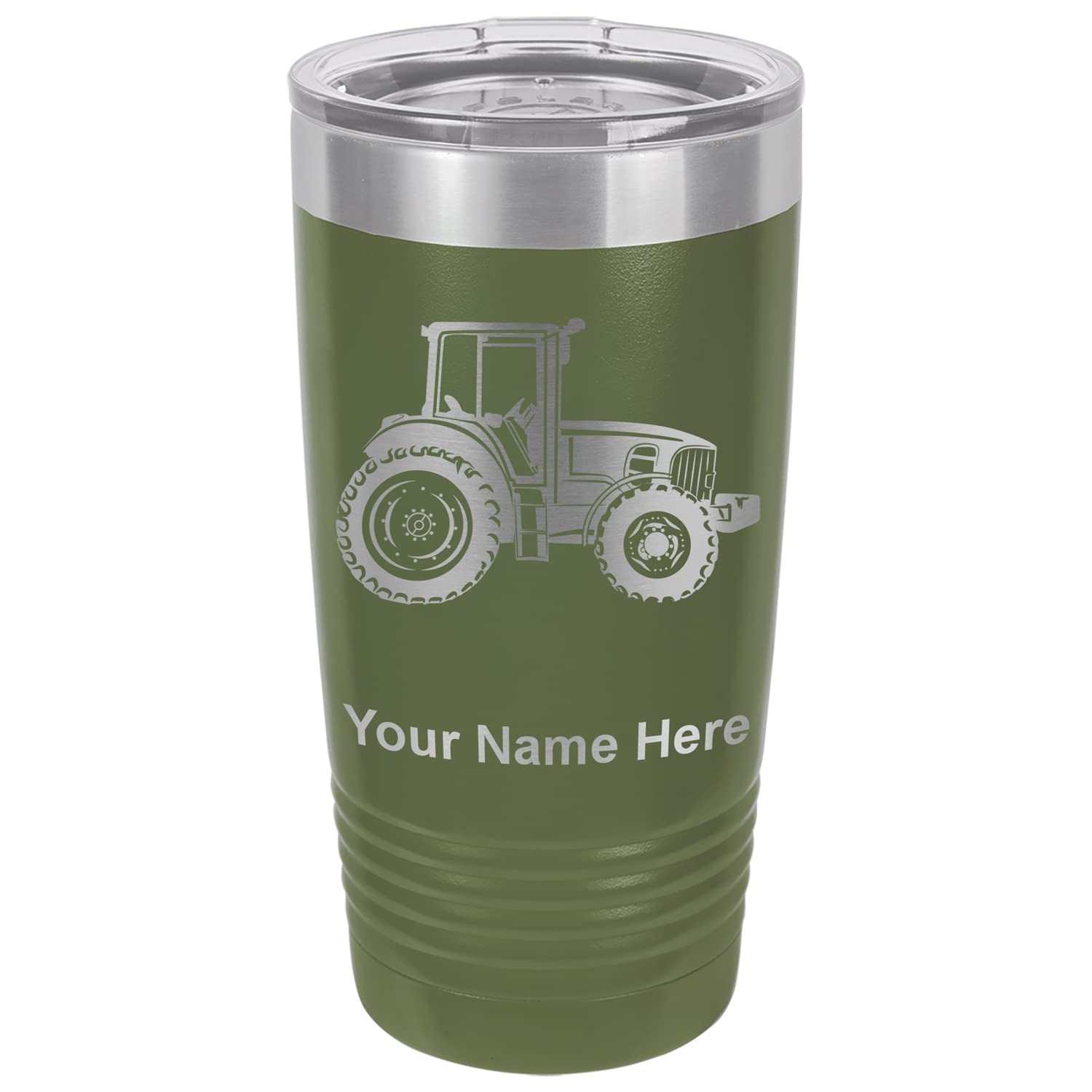 LaserGram 20oz Vacuum Insulated Tumbler Mug, Farm Tractor, Personalized Engraving Included (Camo Green)