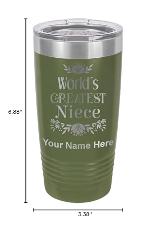LaserGram 20oz Vacuum Insulated Tumbler Mug, World's Greatest Niece, Personalized Engraving Included (Camo Green)