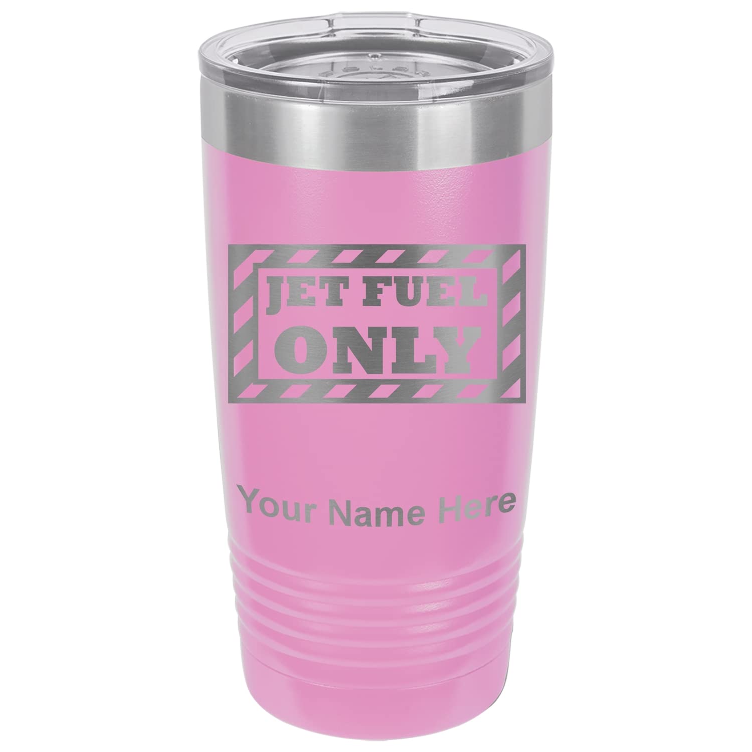 LaserGram 20oz Vacuum Insulated Tumbler Mug, Jet Fuel Only, Personalized Engraving Included (Light Purple)