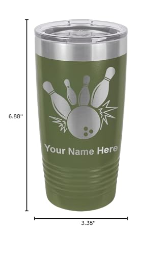 LaserGram 20oz Vacuum Insulated Tumbler Mug, Bowling Ball and Pins, Personalized Engraving Included (Camo Green)