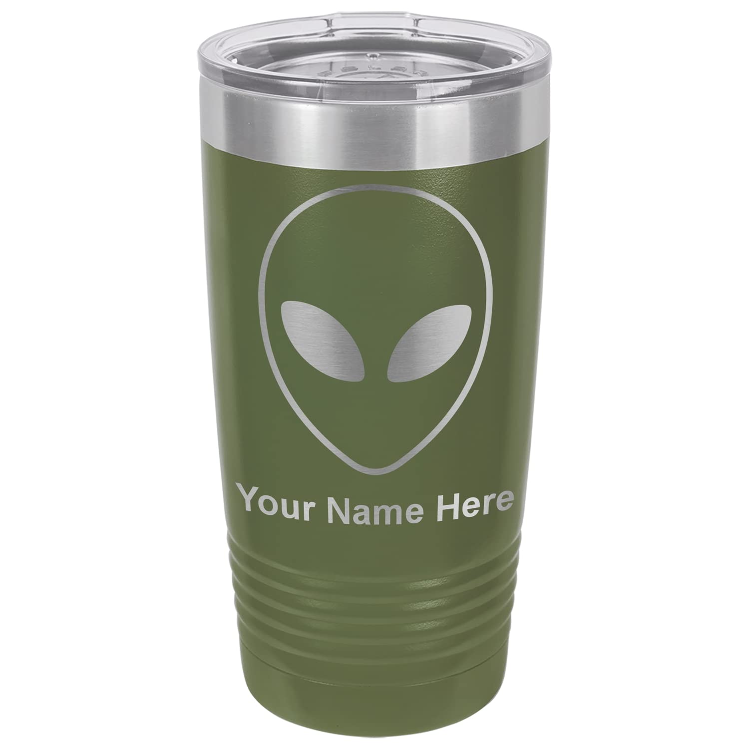 LaserGram 20oz Vacuum Insulated Tumbler Mug, Alien Head, Personalized Engraving Included (Camo Green)