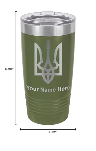 LaserGram 20oz Vacuum Insulated Tumbler Mug, Flag of Ukraine, Personalized Engraving Included (Camo Green)