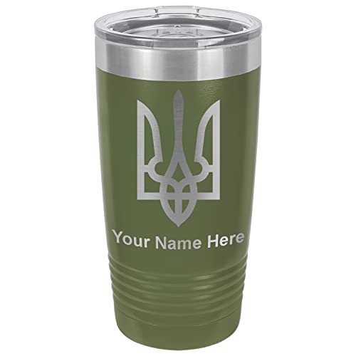 LaserGram 20oz Vacuum Insulated Tumbler Mug, Flag of Ukraine, Personalized Engraving Included (Camo Green)