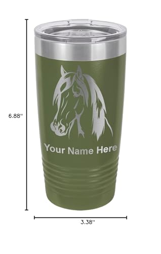 LaserGram 20oz Vacuum Insulated Tumbler Mug, Horse Head 1, Personalized Engraving Included (Camo Green)