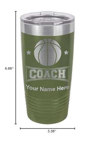 LaserGram 20oz Vacuum Insulated Tumbler Mug, Basketball Coach, Personalized Engraving Included (Camo Green)