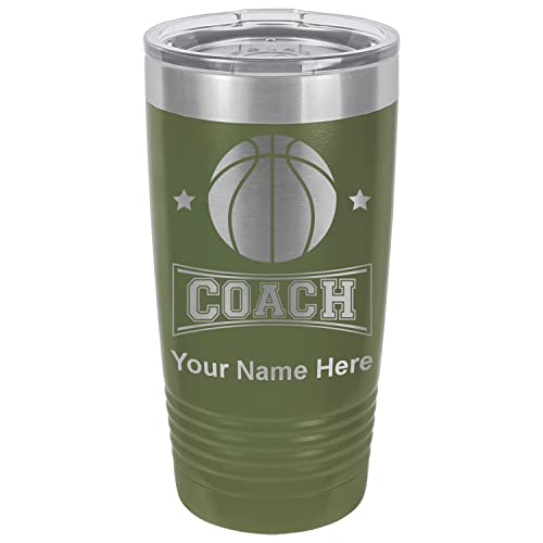 LaserGram 20oz Vacuum Insulated Tumbler Mug, Basketball Coach, Personalized Engraving Included (Camo Green)