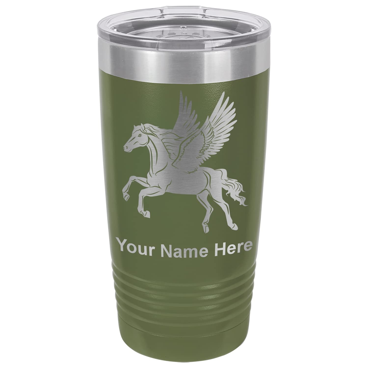 LaserGram 20oz Vacuum Insulated Tumbler Mug, Pegasus, Personalized Engraving Included (Camo Green)