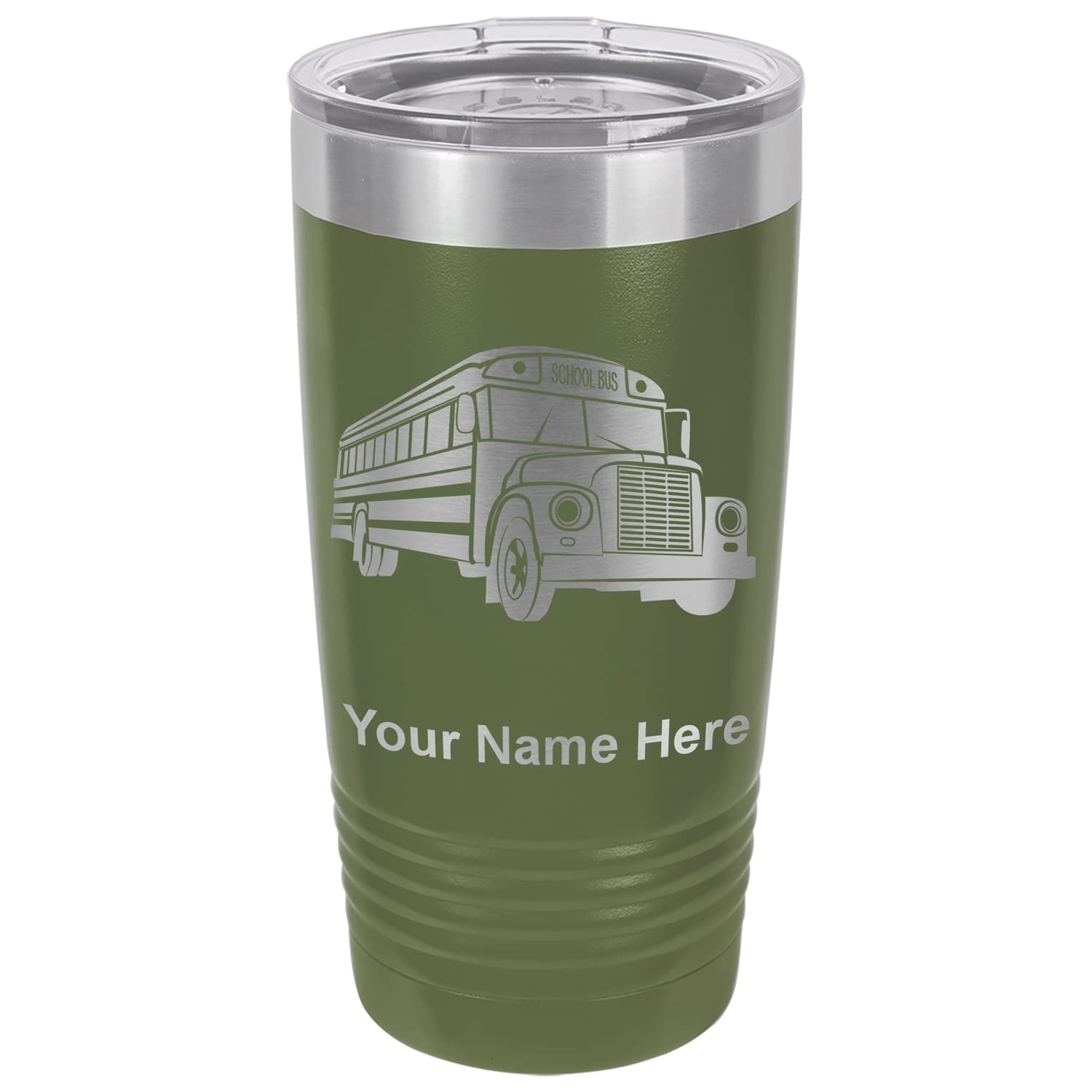 LaserGram 20oz Vacuum Insulated Tumbler Mug, School Bus, Personalized Engraving Included (Camo Green)