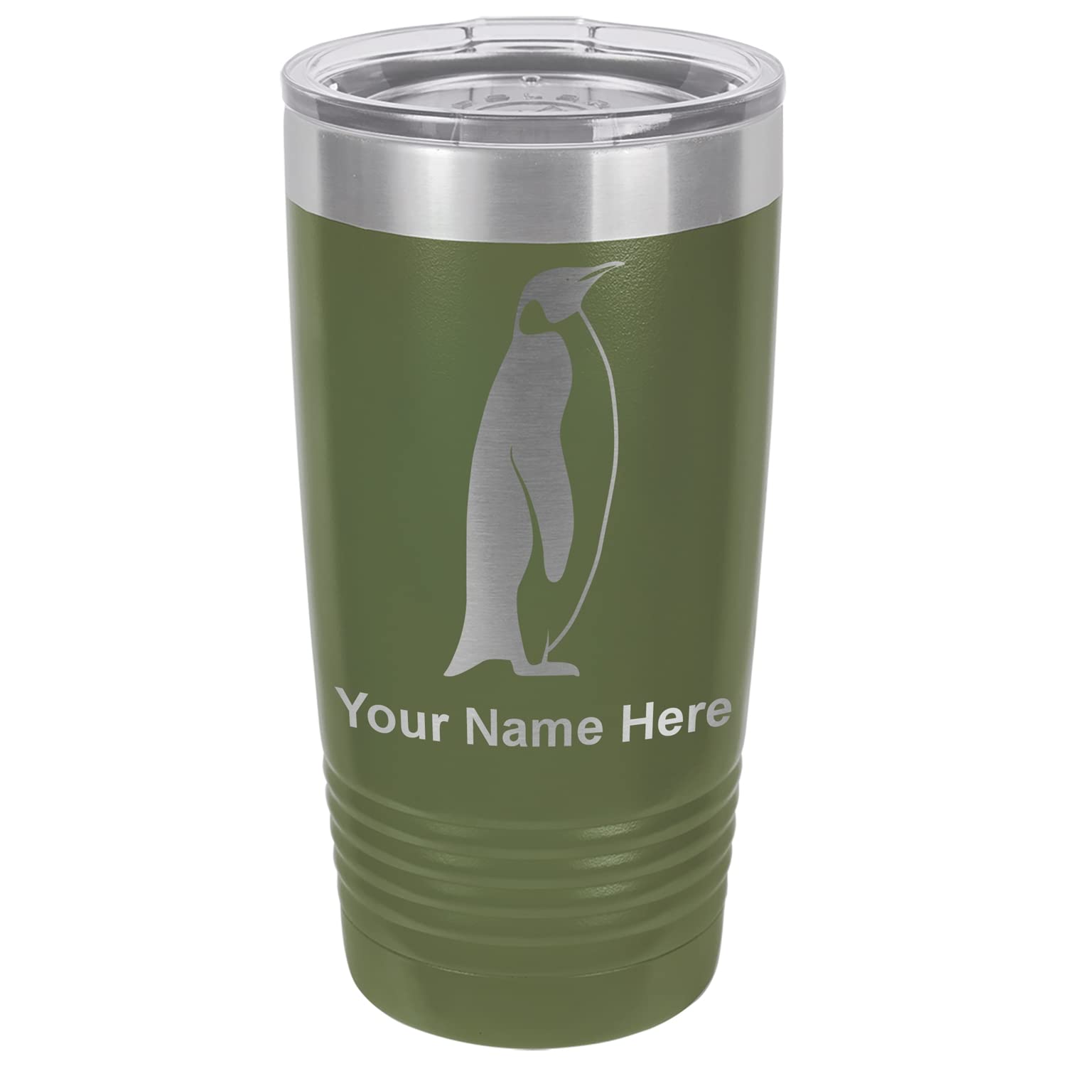 LaserGram 20oz Vacuum Insulated Tumbler Mug, Penguin, Personalized Engraving Included (Camo Green)