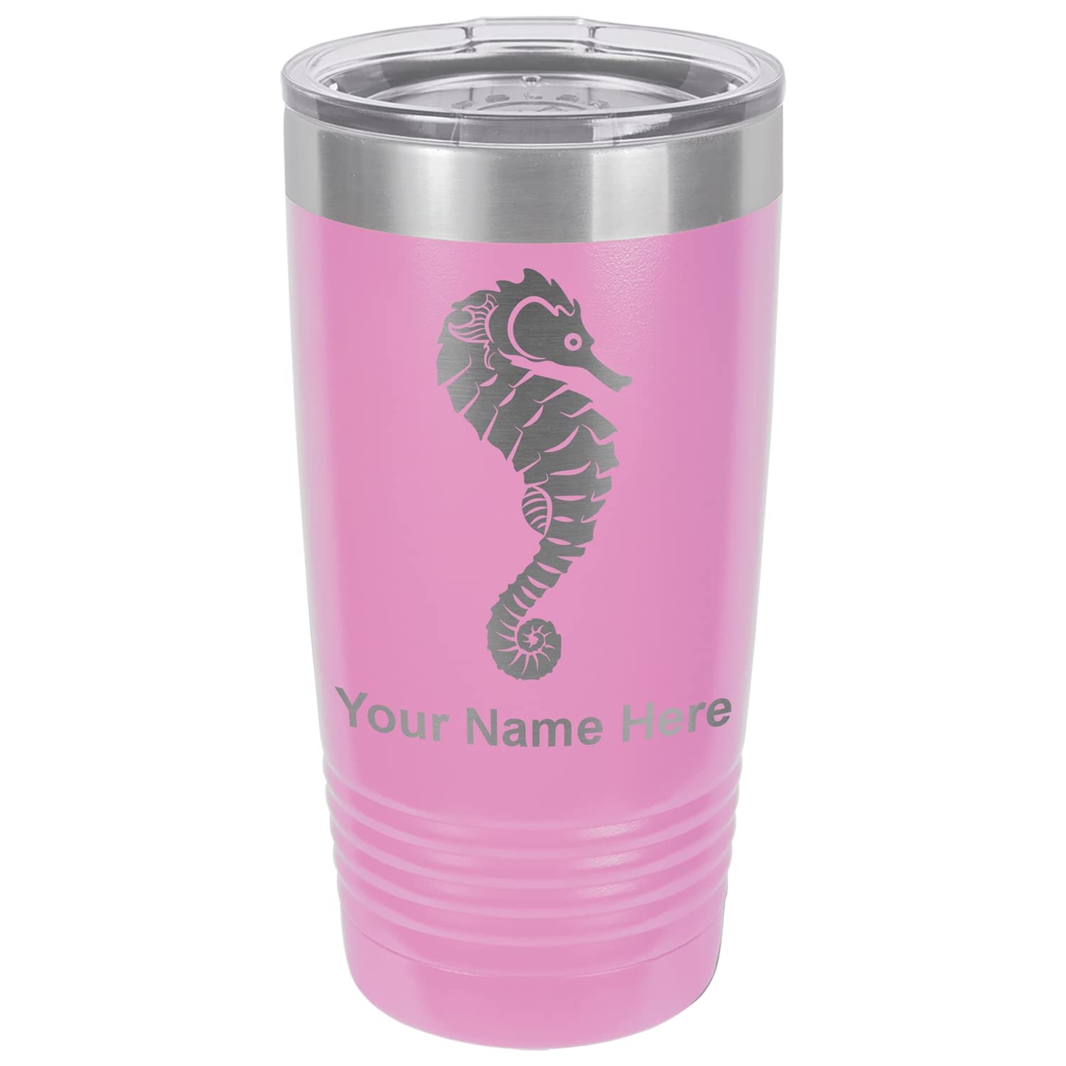 LaserGram 20oz Vacuum Insulated Tumbler Mug, Seahorse, Personalized Engraving Included (Light Purple)