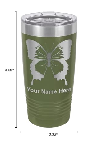LaserGram 20oz Vacuum Insulated Tumbler Mug, Swallowtail Butterfly, Personalized Engraving Included (Camo Green)