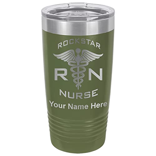 LaserGram 20oz Vacuum Insulated Tumbler Mug, RN Rockstar Nurse, Personalized Engraving Included (Camo Green)