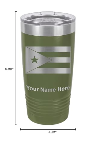 LaserGram 20oz Vacuum Insulated Tumbler Mug, Flag of Puerto Rico, Personalized Engraving Included (Camo Green)