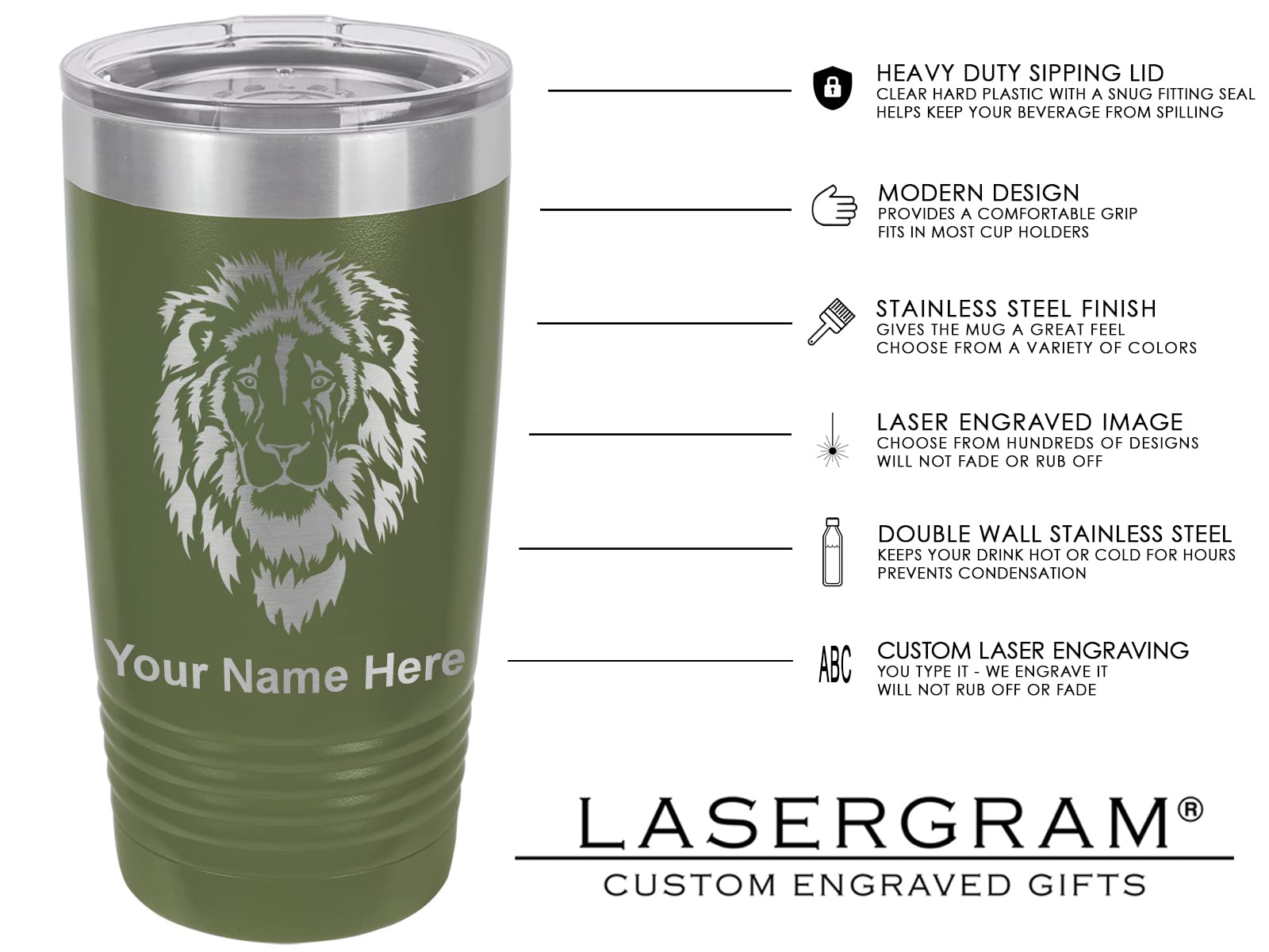 LaserGram 20oz Vacuum Insulated Tumbler Mug, Bull Terrier Dog, Personalized Engraving Included (Camo Green)