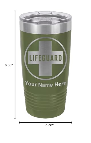 LaserGram 20oz Vacuum Insulated Tumbler Mug, Lifeguard, Personalized Engraving Included (Camo Green)