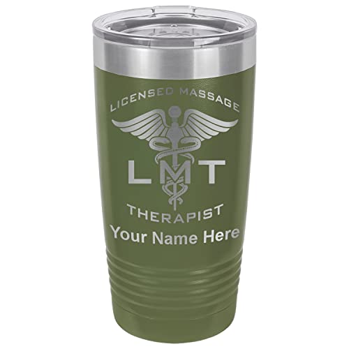 LaserGram 20oz Vacuum Insulated Tumbler Mug, LMT Licensed Massage Therapist, Personalized Engraving Included (Camo Green)