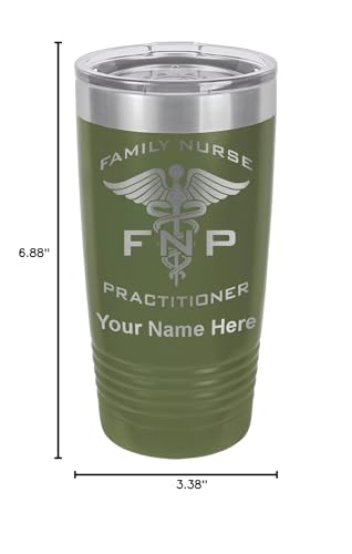 LaserGram 20oz Vacuum Insulated Tumbler Mug, FNP Family Nurse Practitioner, Personalized Engraving Included (Camo Green)