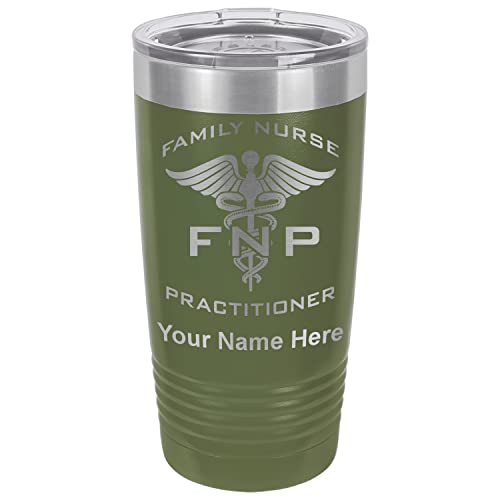 LaserGram 20oz Vacuum Insulated Tumbler Mug, FNP Family Nurse Practitioner, Personalized Engraving Included (Camo Green)