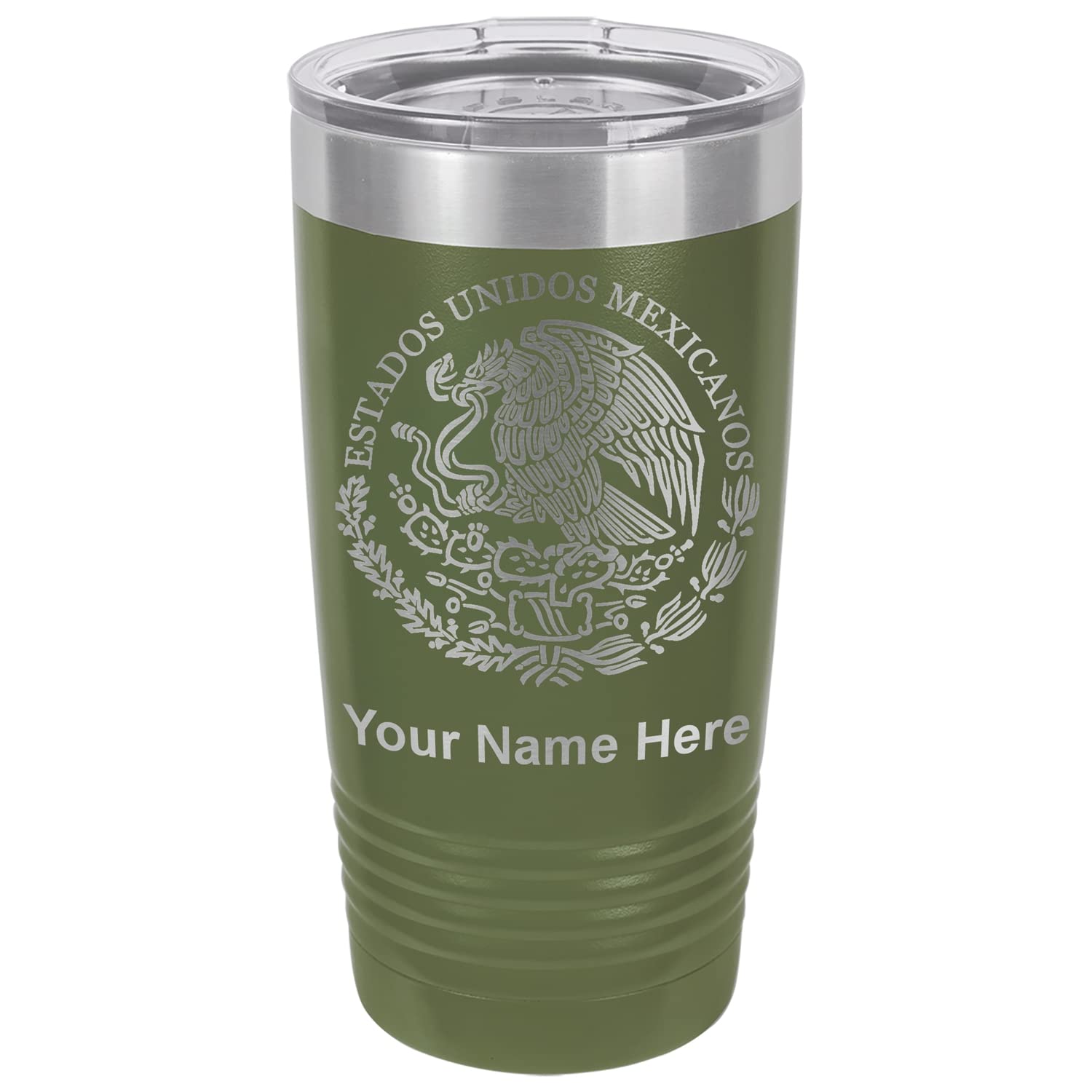 LaserGram 20oz Vacuum Insulated Tumbler Mug, Flag of Mexico, Personalized Engraving Included (Camo Green)