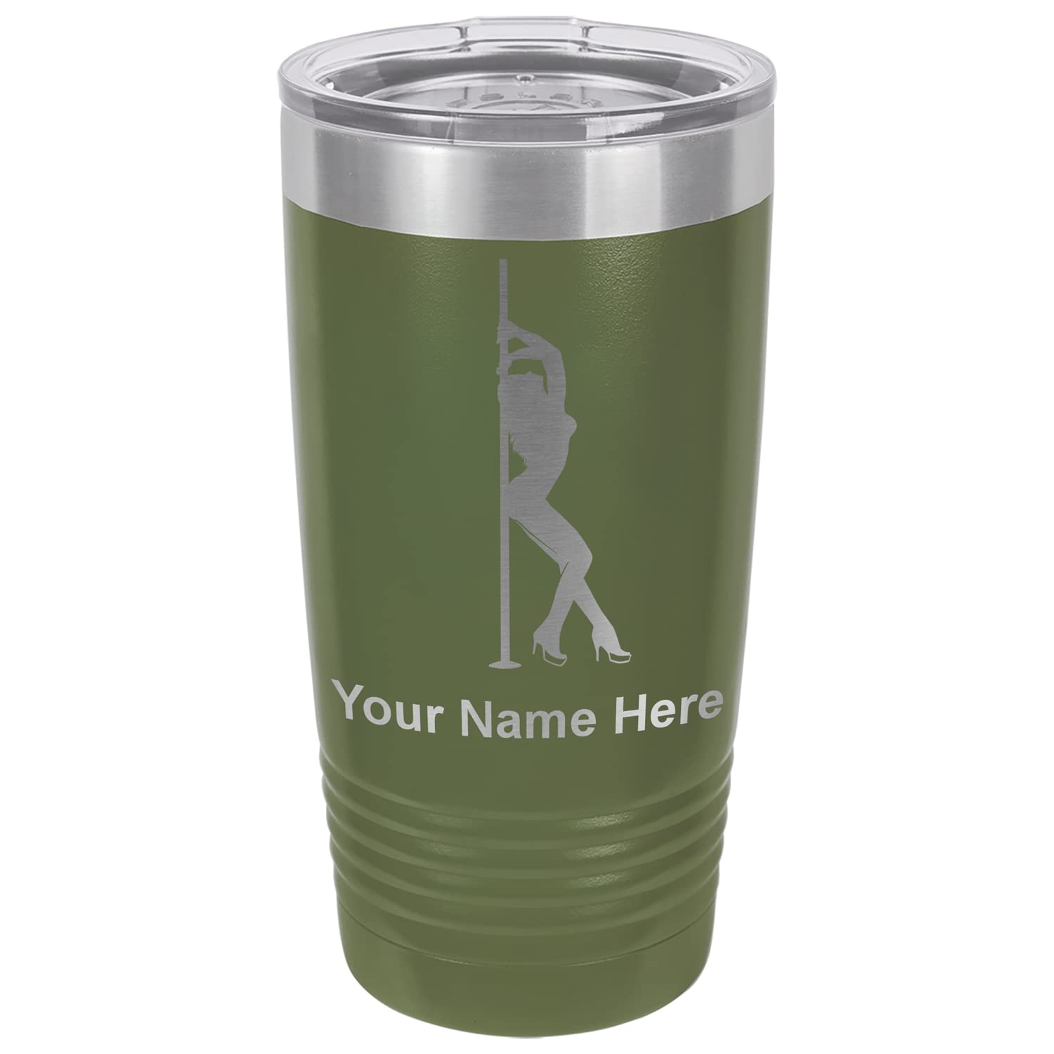 LaserGram 20oz Vacuum Insulated Tumbler Mug, Pole Dancer, Personalized Engraving Included (Camo Green)