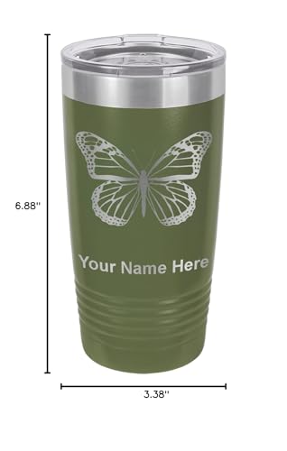 LaserGram 20oz Vacuum Insulated Tumbler Mug, Monarch Butterfly, Personalized Engraving Included (Camo Green)
