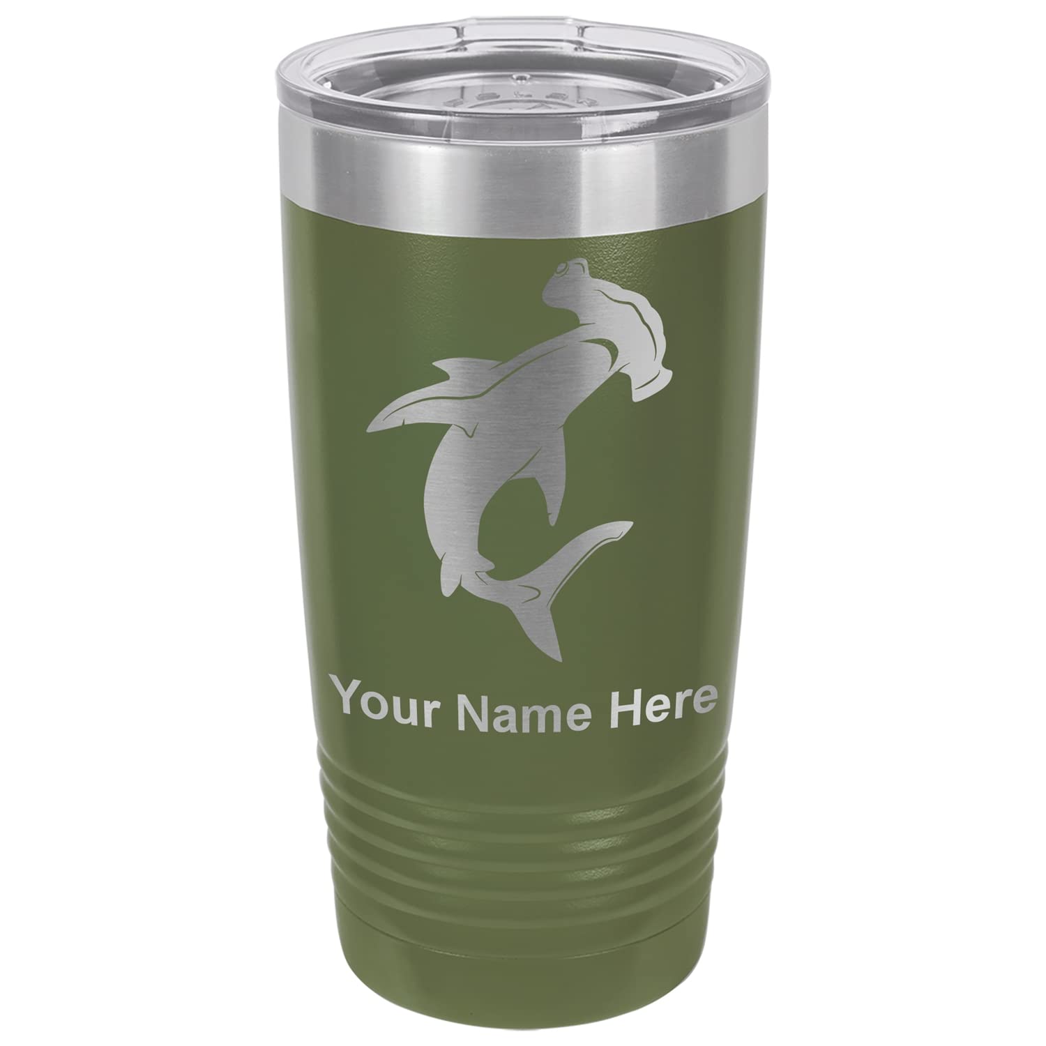 LaserGram 20oz Vacuum Insulated Tumbler Mug, Hammerhead Shark, Personalized Engraving Included (Camo Green)