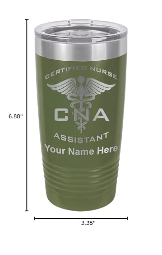 LaserGram 20oz Vacuum Insulated Tumbler Mug, CNA Certified Nurse Assistant, Personalized Engraving Included (Camo Green)