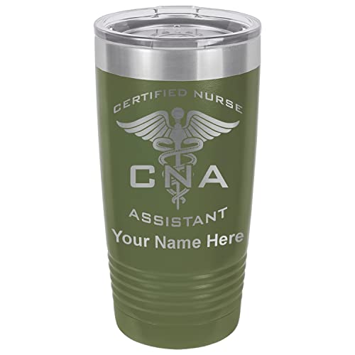 LaserGram 20oz Vacuum Insulated Tumbler Mug, CNA Certified Nurse Assistant, Personalized Engraving Included (Camo Green)