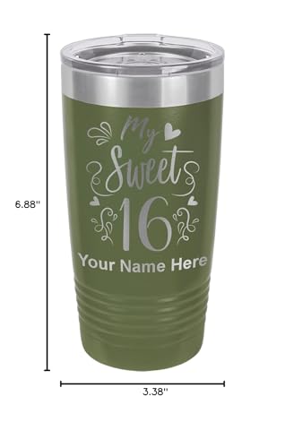 LaserGram 20oz Vacuum Insulated Tumbler Mug, My Sweet 16, Personalized Engraving Included (Camo Green)