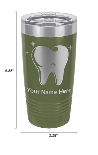 LaserGram 20oz Vacuum Insulated Tumbler Mug, Tooth, Personalized Engraving Included (Camo Green)