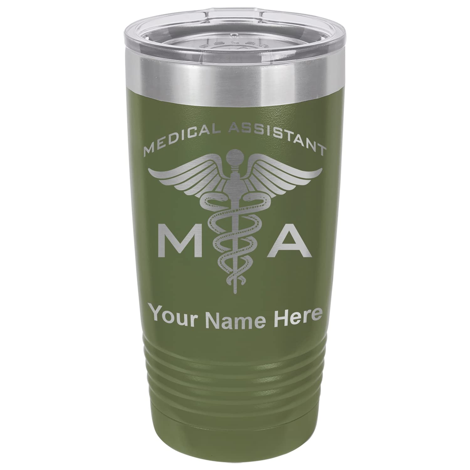 LaserGram 20oz Vacuum Insulated Tumbler Mug, MA Medical Assistant, Personalized Engraving Included (Camo Green)