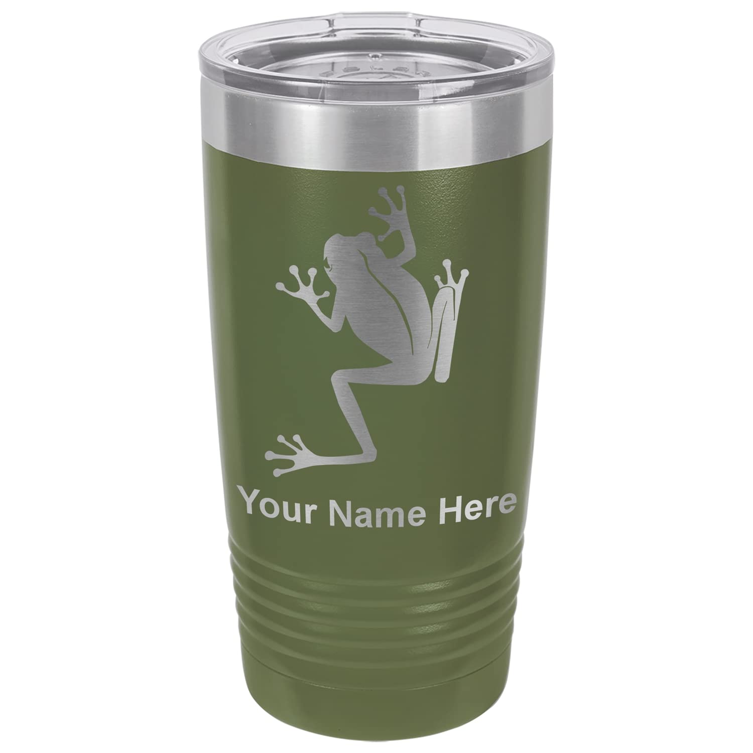 LaserGram 20oz Vacuum Insulated Tumbler Mug, Tree Frog, Personalized Engraving Included (Camo Green)