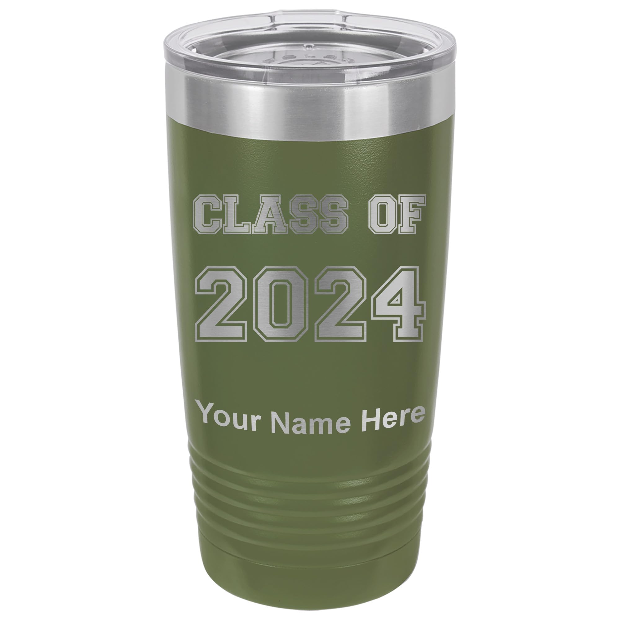 LaserGram 20oz Vacuum Insulated Tumbler Mug, Class of 2023, 2024, 2025, 2026, 2027, Personalized Engraving Included (Camo Green)