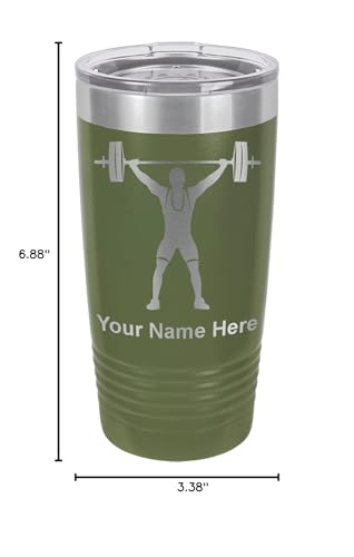 LaserGram 20oz Vacuum Insulated Tumbler Mug, Weightlifting Man, Personalized Engraving Included (Camo Green)
