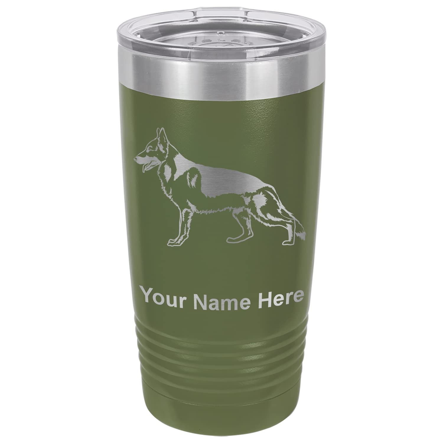 LaserGram 20oz Vacuum Insulated Tumbler Mug, German Shepherd Dog, Personalized Engraving Included (Camo Green)