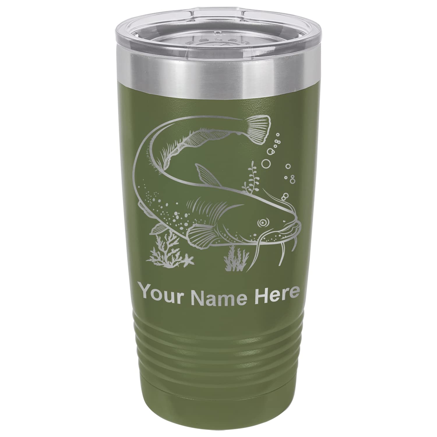 LaserGram 20oz Vacuum Insulated Tumbler Mug, Catfish, Personalized Engraving Included (Camo Green)