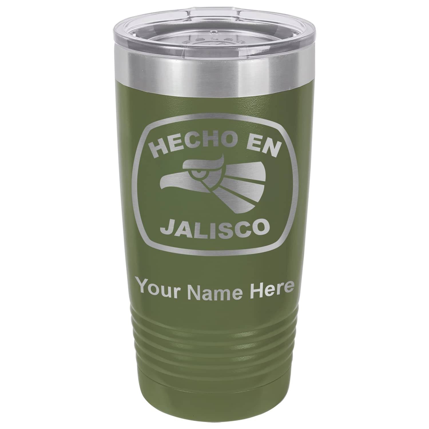 LaserGram 20oz Vacuum Insulated Tumbler Mug, Hecho en Jalisco, Personalized Engraving Included (Camo Green)