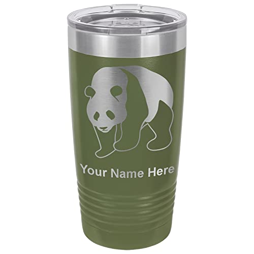 LaserGram 20oz Vacuum Insulated Tumbler Mug, Panda Bear, Personalized Engraving Included (Camo Green)